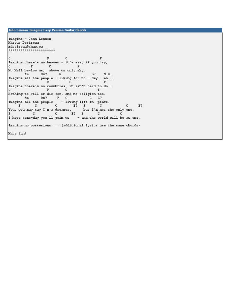 John Lennon Imagine Guitar Chords
