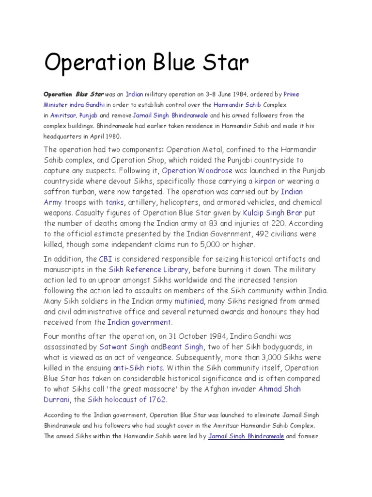 Operation Blue Star: Operation Woodrose Kirpan Indian Army Tanks Kuldip ...