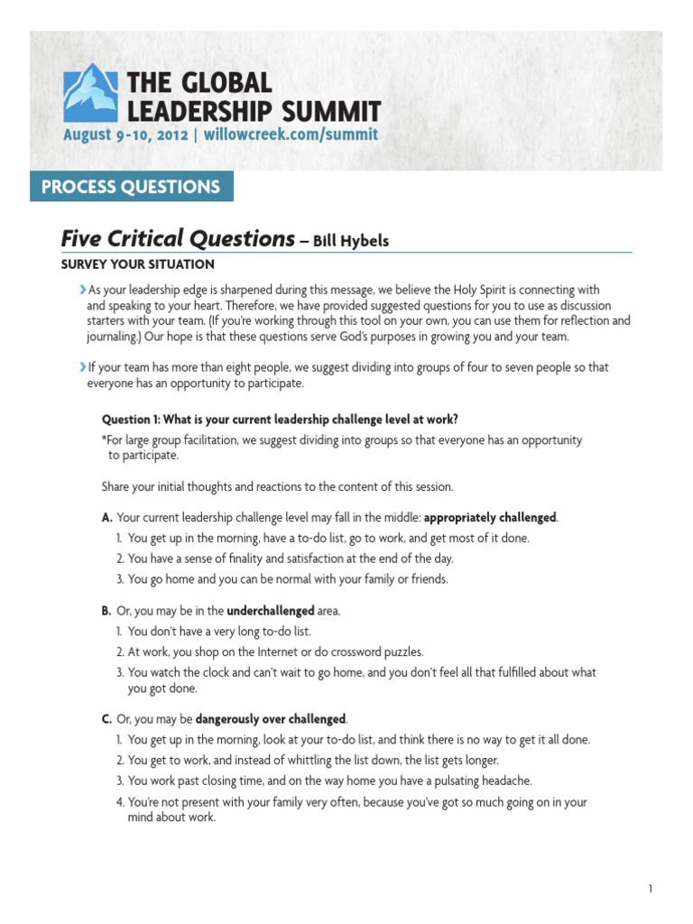 Five Critical Questions 2012 Pdf Leadership Psychological Concepts