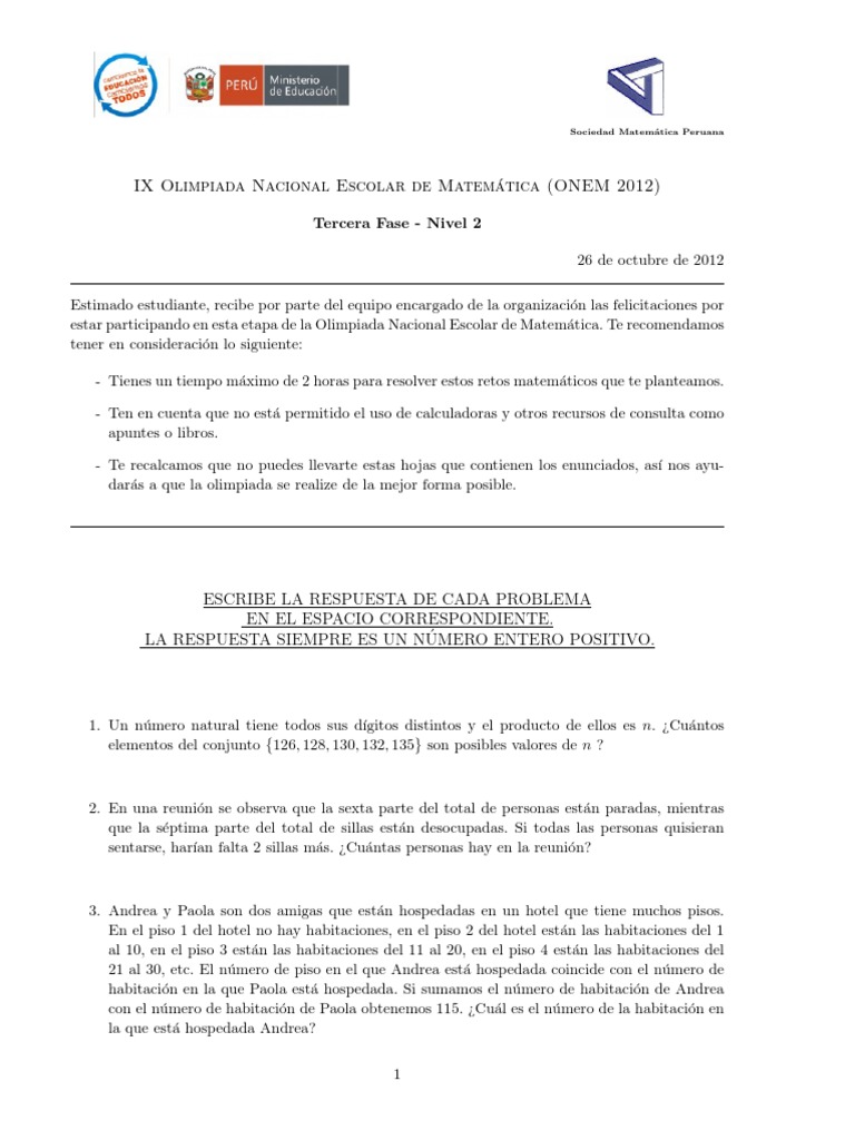 Tercera Fase Onem | PDF | Entero | Enseñanza de matemática