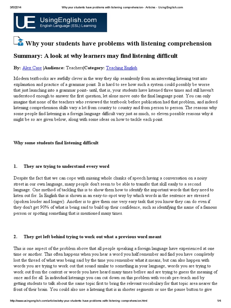 Why Your Students Have Problems With Listening Comprehension - Articles ...