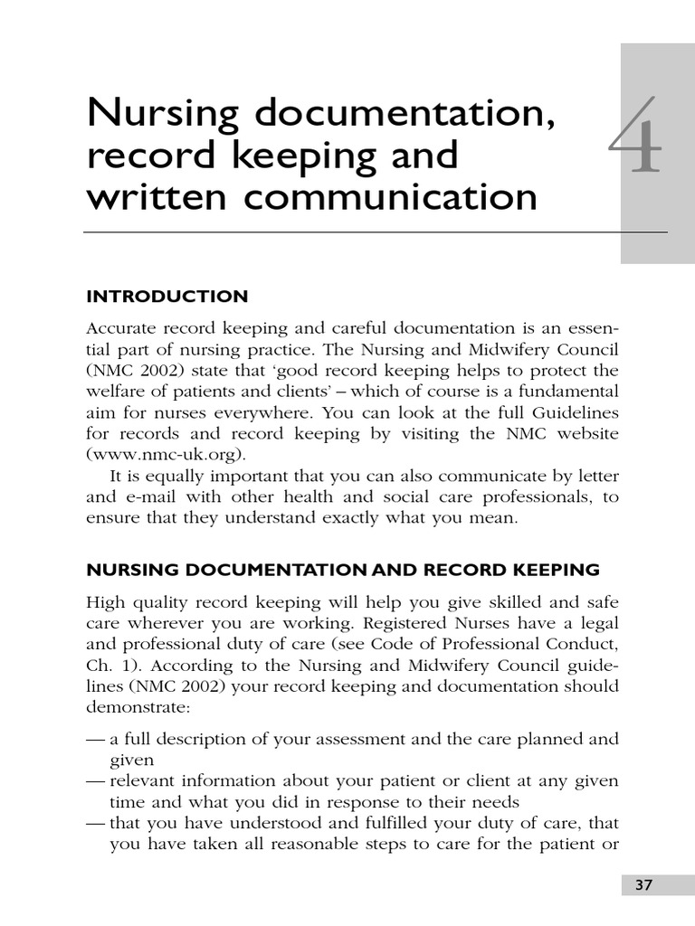 Nursing Documentation, Record Keeping and Written Communication | PDF ...