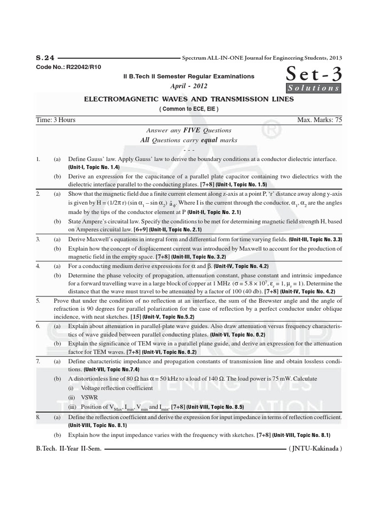 Jntu Kak 2 2 Ece Emtl Set 3 | PDF | Waveguide | Waves