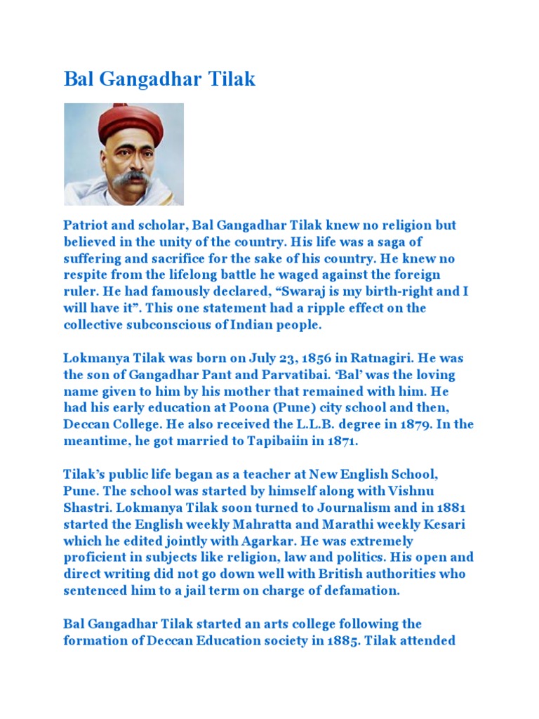 Bal Gangadhar Tilak: Freedom Fighter | PDF | Politics