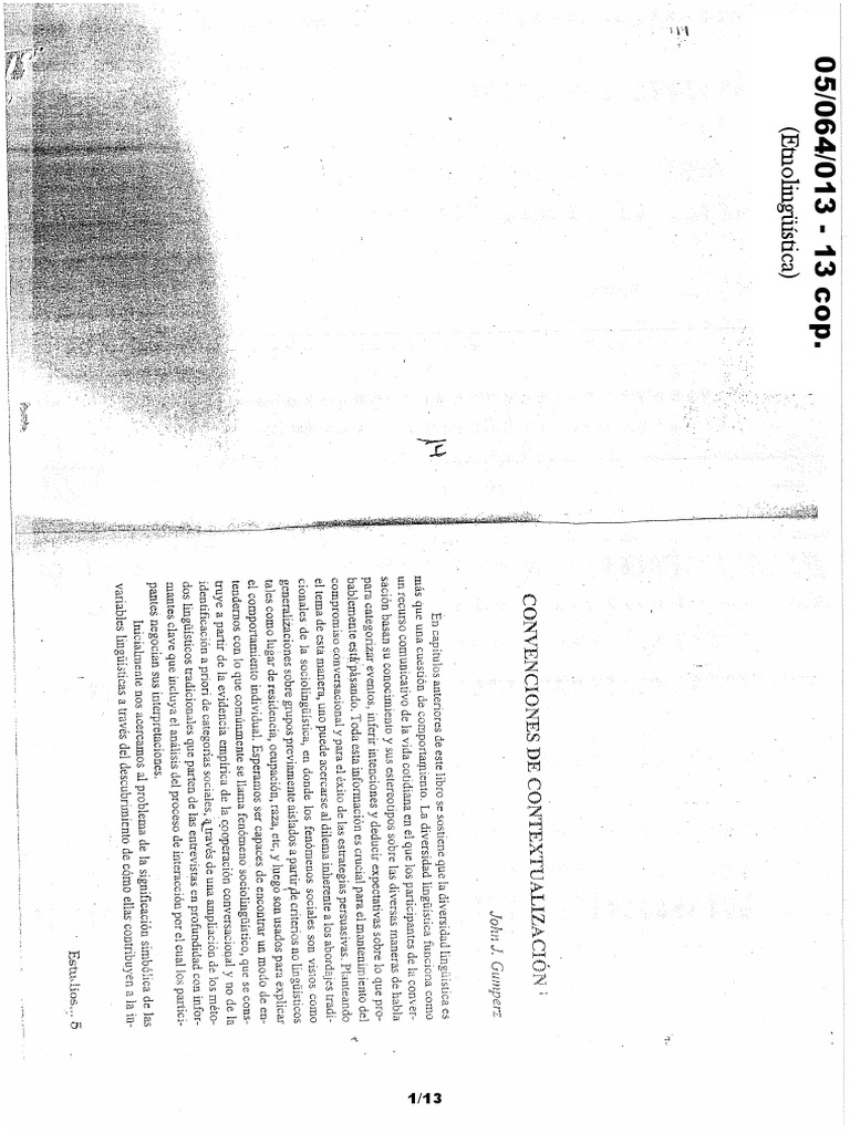 GUMPERZ - Convenciones de Contextualización | PDF