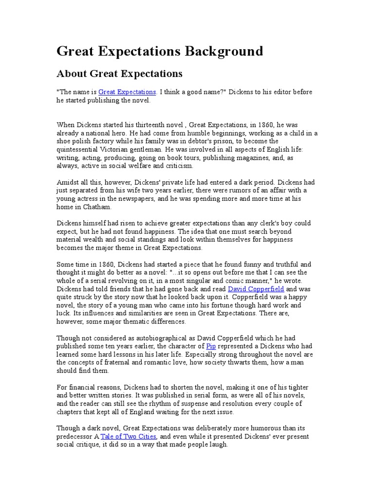 The Greatest Expectations: An Analysis of the Themes, Influences, and ...