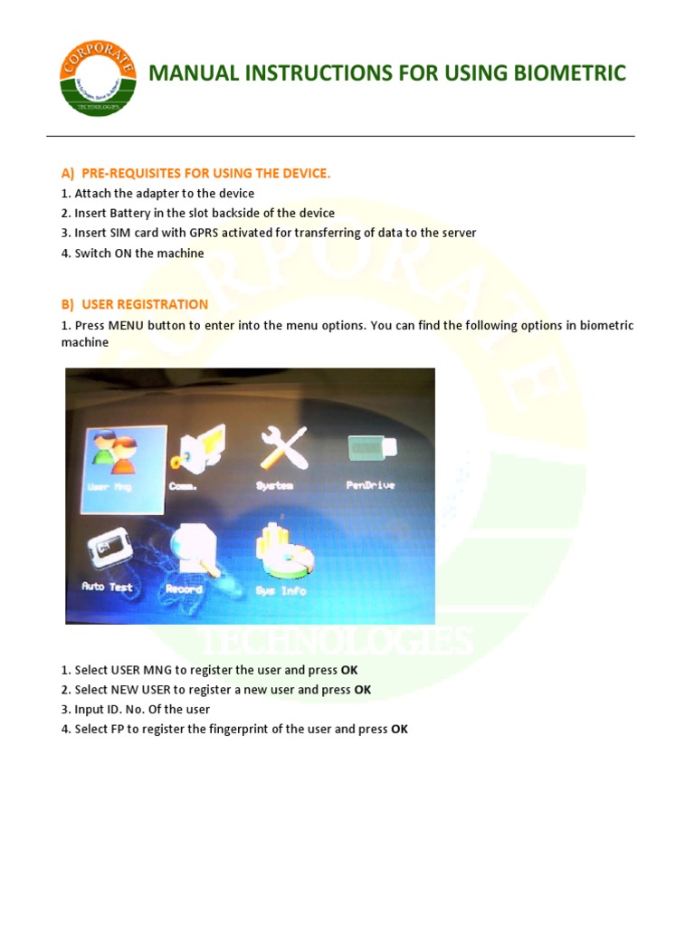 Manual Instructions For Using Biometric Devices | PDF | Usb Flash Drive ...