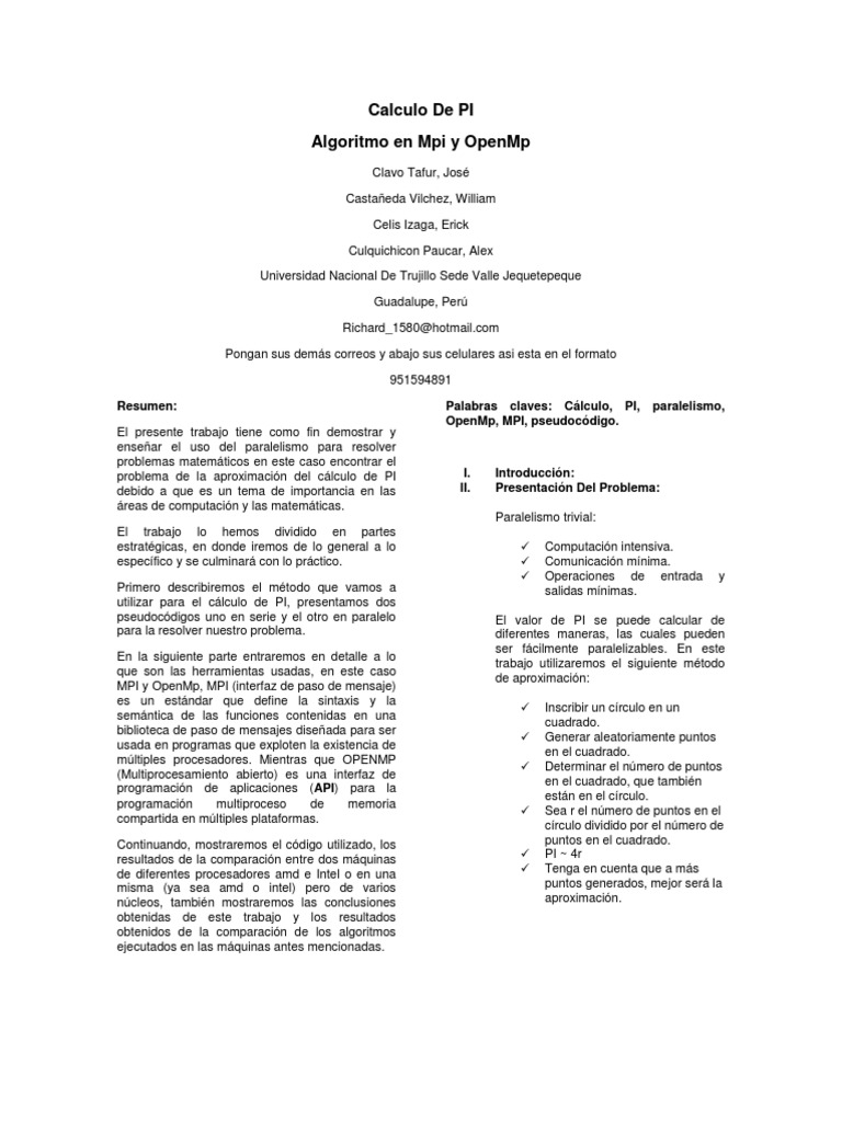 Cálculo de PI con MPI y OpenMP | PDF | Interfaz de paso de mensajes | Hilo (Computación)