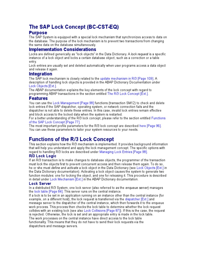 The SAP Lock Concept (BC-CST-EQ) : Purpose | PDF | Database Transaction ...