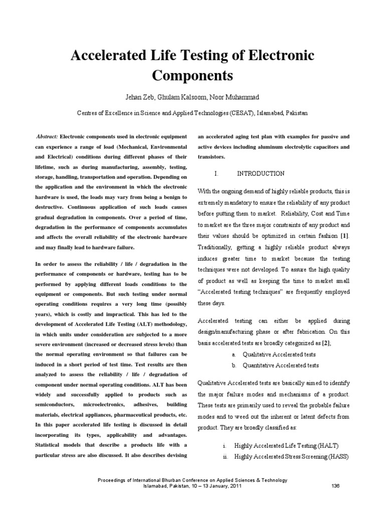 Accelerated Life Testing For Electronics | PDF | Reliability ...