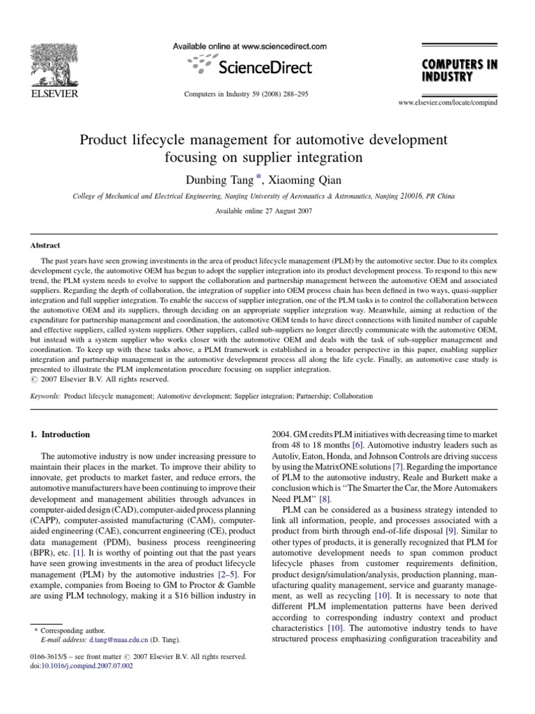 Product Lifecycle Management For Automotive Development Focusing On ...