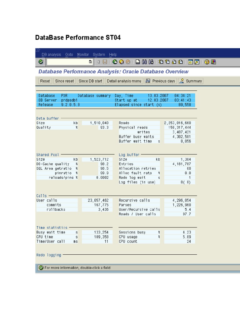 DataBase Performance ST04 | PDF | Cache (Computing) | Data Buffer
