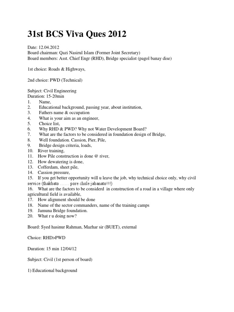 31st Bcs Viva Ques 2012 | PDF | Bangladesh | Languages