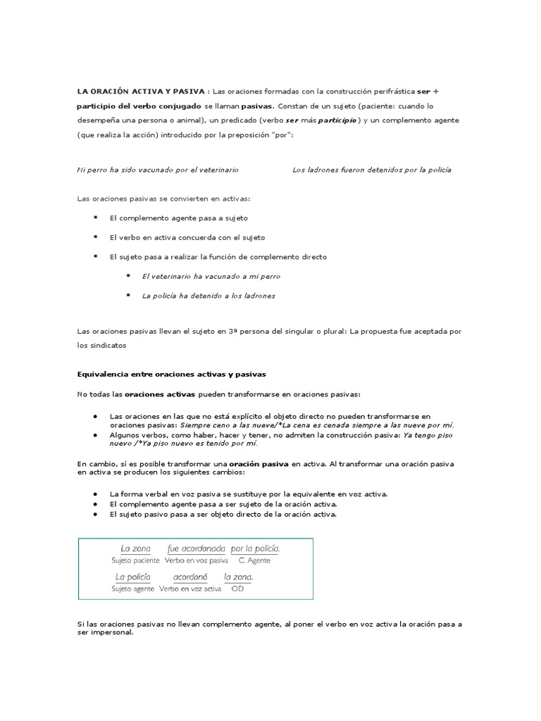 La Oración Activa y Pasiva | PDF | Objeto (gramática) | Verbo