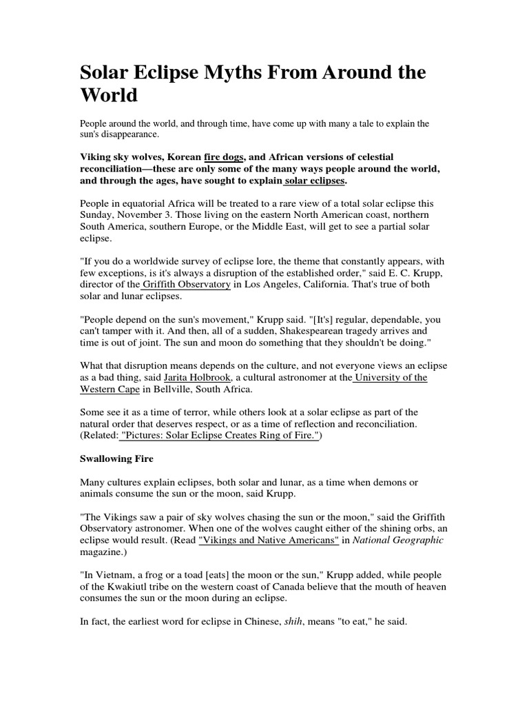 Solar Eclipse Myths From Around The World | PDF | Eclipse | Solar Eclipse