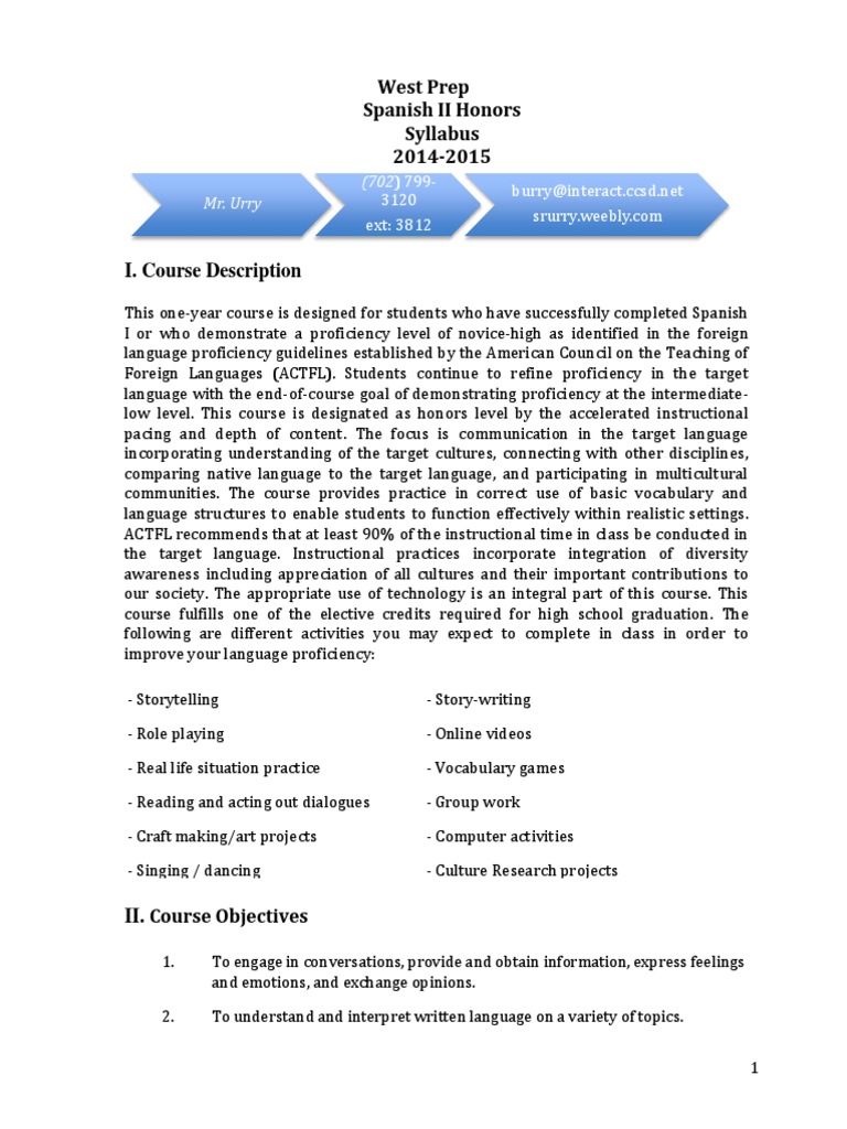 Spanish II Final Syllabus | PDF | Second Language | Homework