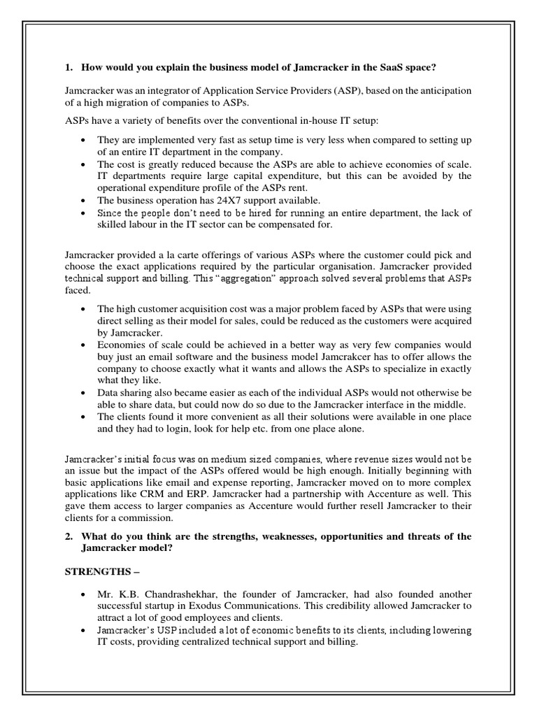 How Would You Explain The Business Model of Jamcracker in The Saas Space? | PDF | Software As A ...