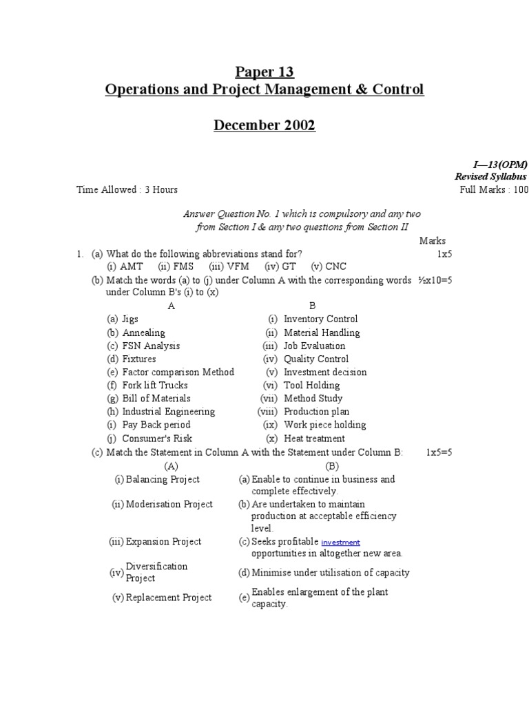 Operations Management Exam Paper 2002 | PDF | Business | Economies