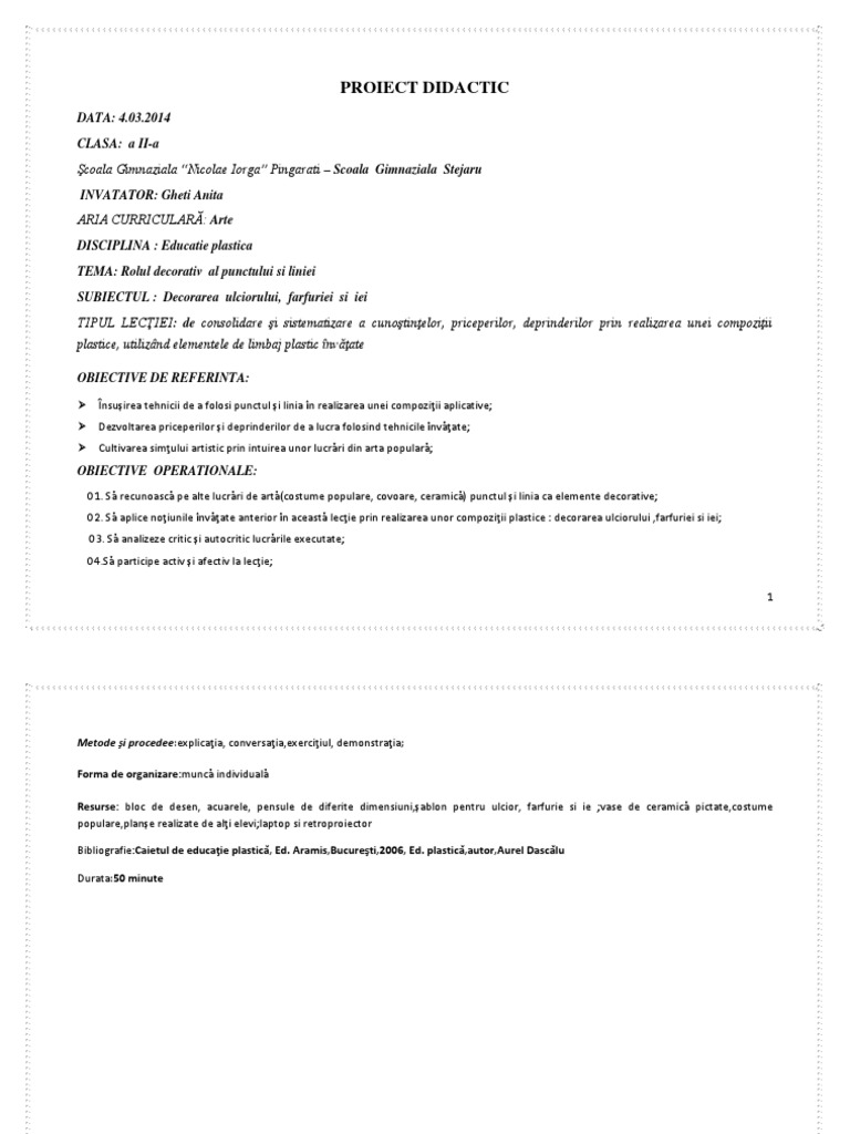 Victor Cheie complicat plan lectplan lectie educatie plastica modele decorative linie legislație ...