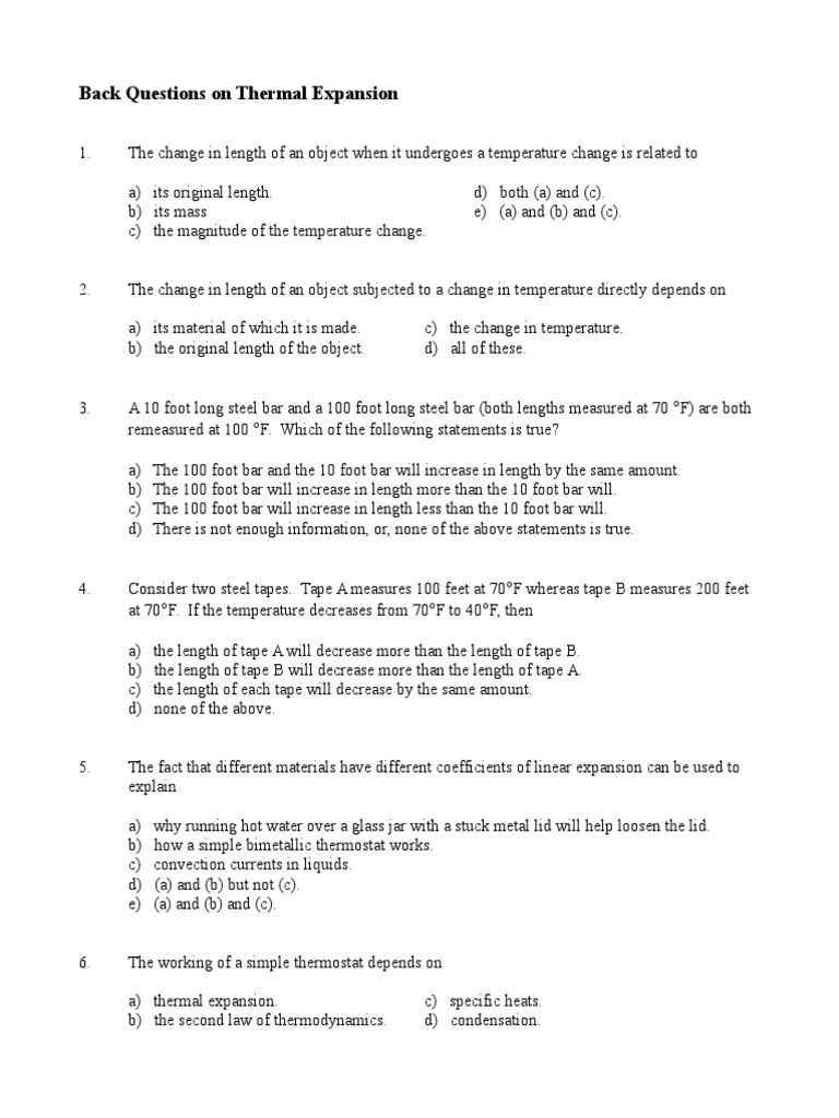 Thermal Expansion Questions and Answers | PDF