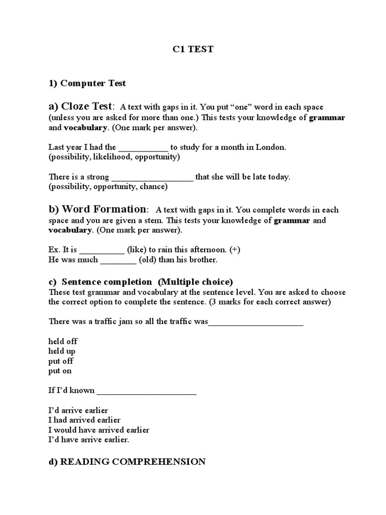 c1 Test Typology | PDF | Multiple Choice | Reading Comprehension