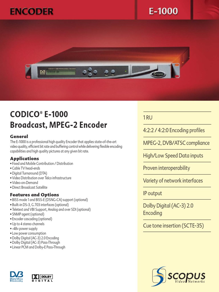 Datasheet Scopus MPEG2 Encoder Model E 1000 | PDF | Film And Video ...