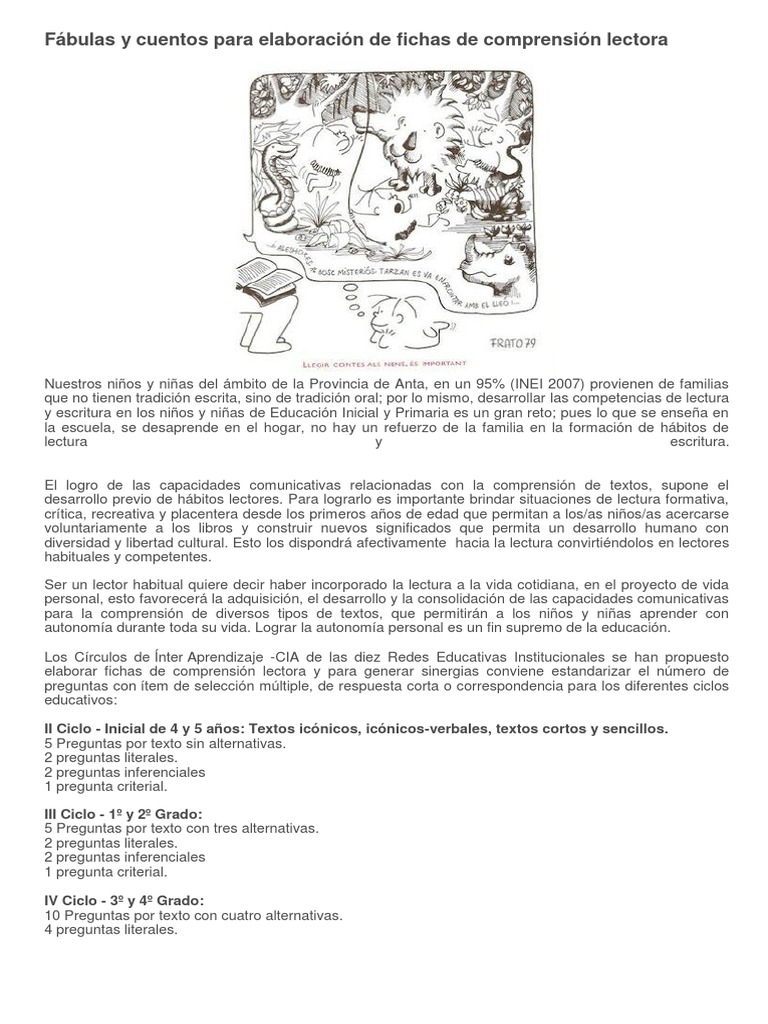 Fábulas y Cuentos para Elaboración de Fichas de Comprensión Lectora ...