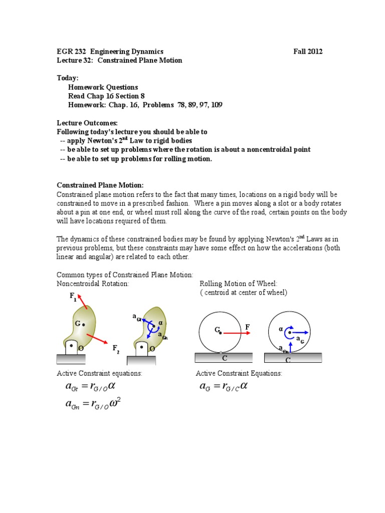 Dynamics of Constrained Plane Motion | PDF | Dynamics (Mechanics ...
