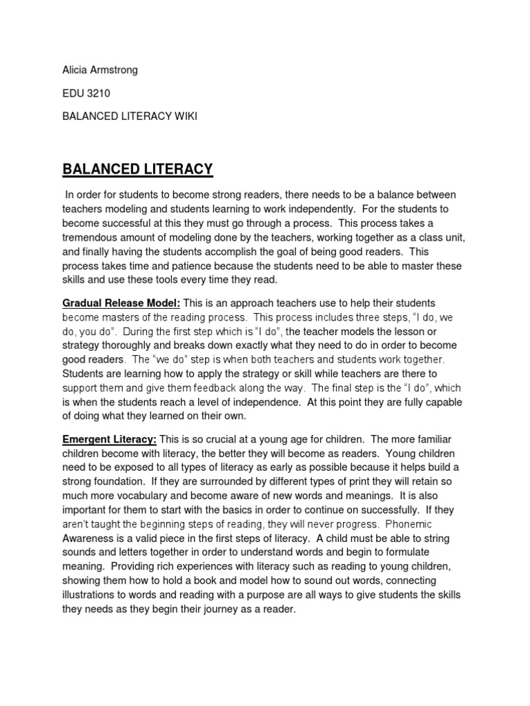 Balanced Literacy Wiki Revised Pdf Reading Process Literacy