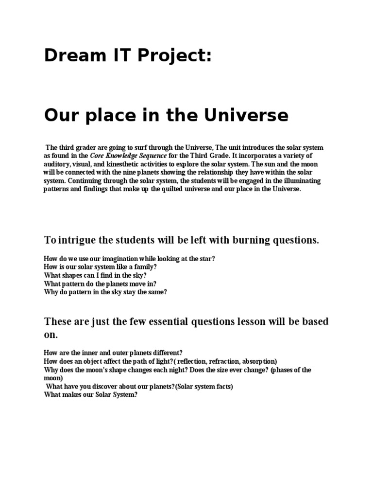 Dream It Project 1 | PDF | Moon | Sun