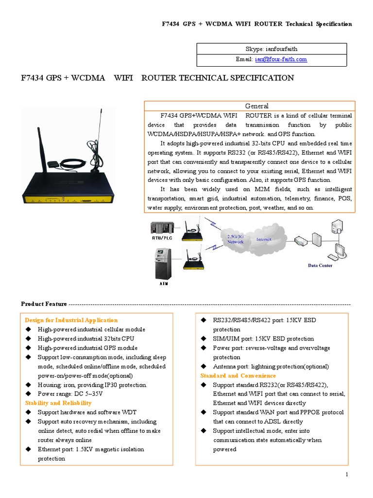 F7434 Gps+wcdma Wifi Router Specification | PDF | High Speed Packet Access | Wi Fi