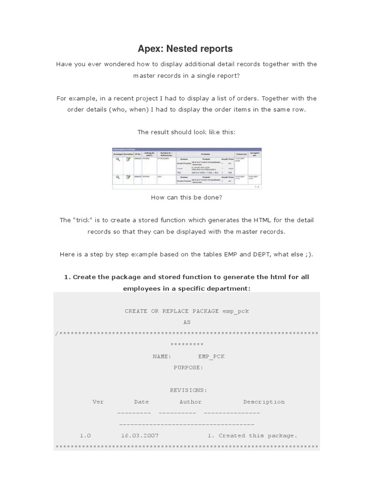 Apex: Nested Reports | PDF | Parameter (Computer Programming) | Computer Data