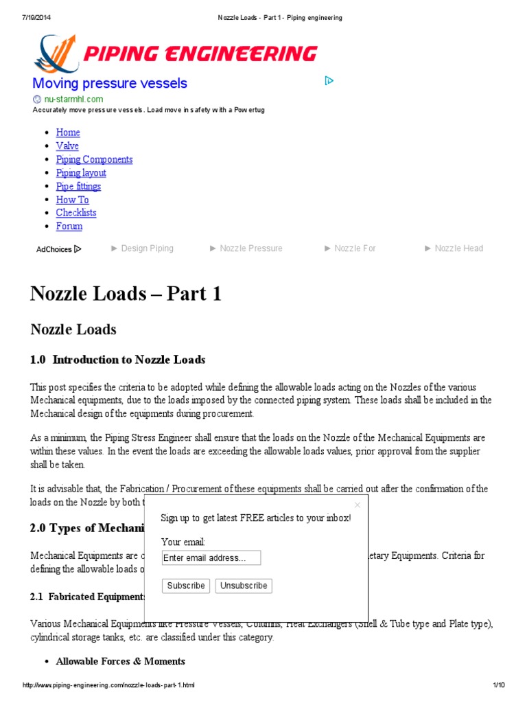 Nozzle Loads - Part 1 - Piping Engineering PDF | PDF | Structural Load ...