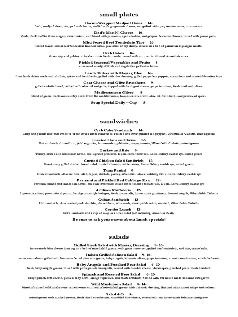 4 Olives Restaurant Lunch Menu | PDF | Pickling | Salad