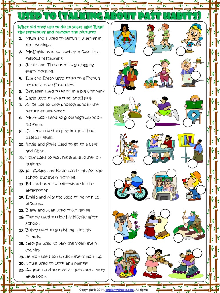 Used To Talking About Past Habits Matching Exercise Esl Grammar ...