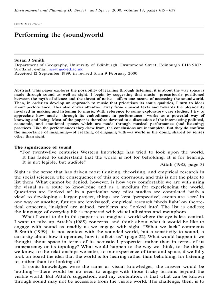 Susan J. Smith - Performing The (Sound) World | PDF | Venice | Social ...