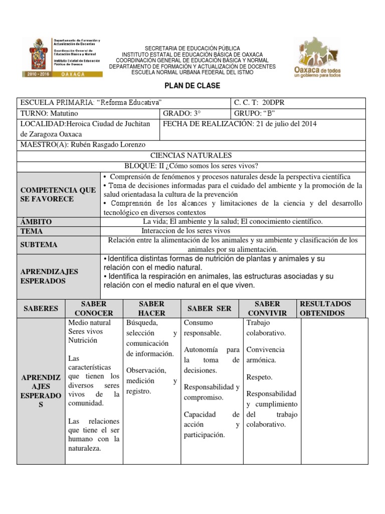 Planeacion Del Tercer Grado de Ciencias Naturales | Educación primaria ...
