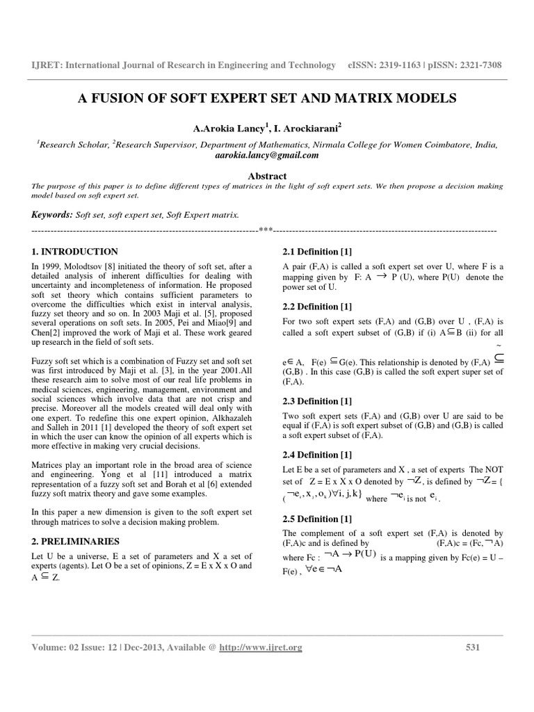 A Fusion of Soft Expert Set and Matrix Models | PDF | Matrix ...
