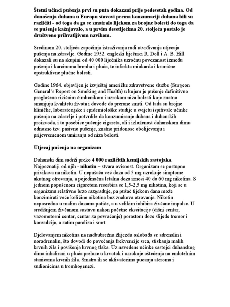 Pusenje Posledice Stetni Ucinci | PDF