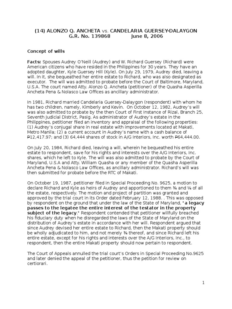 14 Ancheta Vs Guersey-Dalaygon | PDF | Will And Testament | Private Law