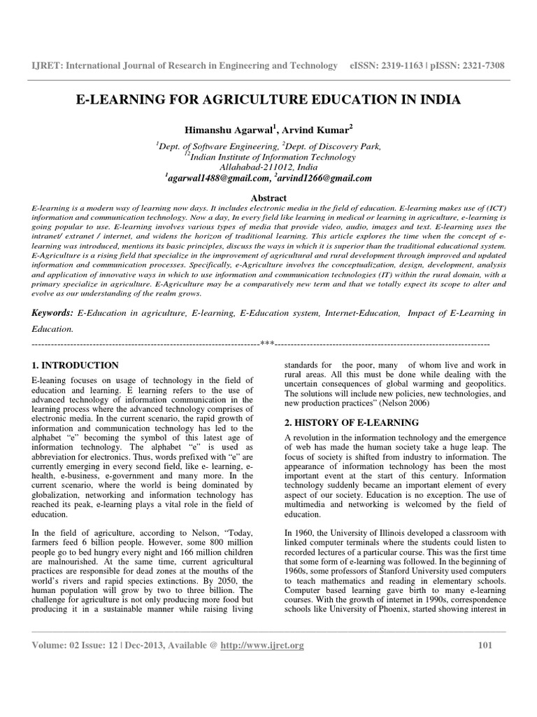E-Learning For Agriculture Education in India | PDF | Educational ...