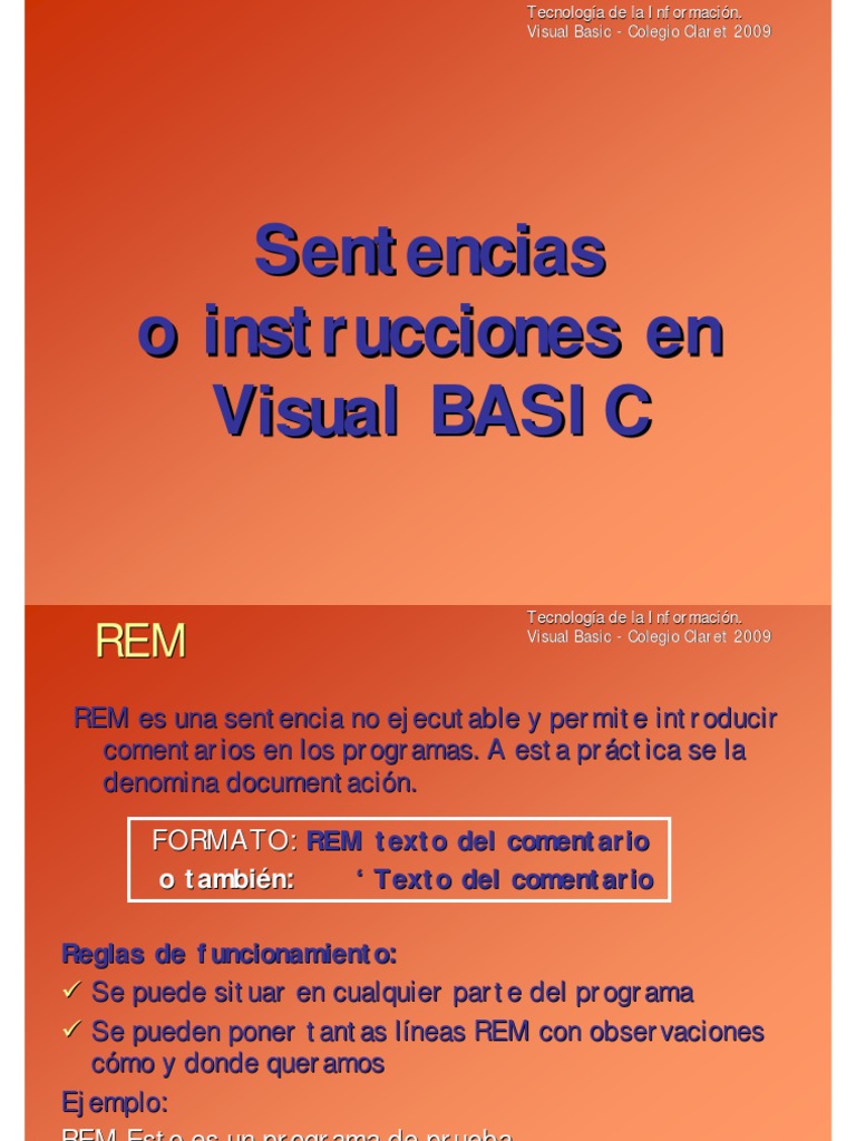 Sentencias y funciones básicas en Visual Basic | PDF | Lenguaje de programación | Básico