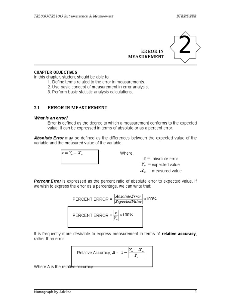 Error in Measurement: Chapter Objectives | Download Free PDF | Accuracy And Precision ...
