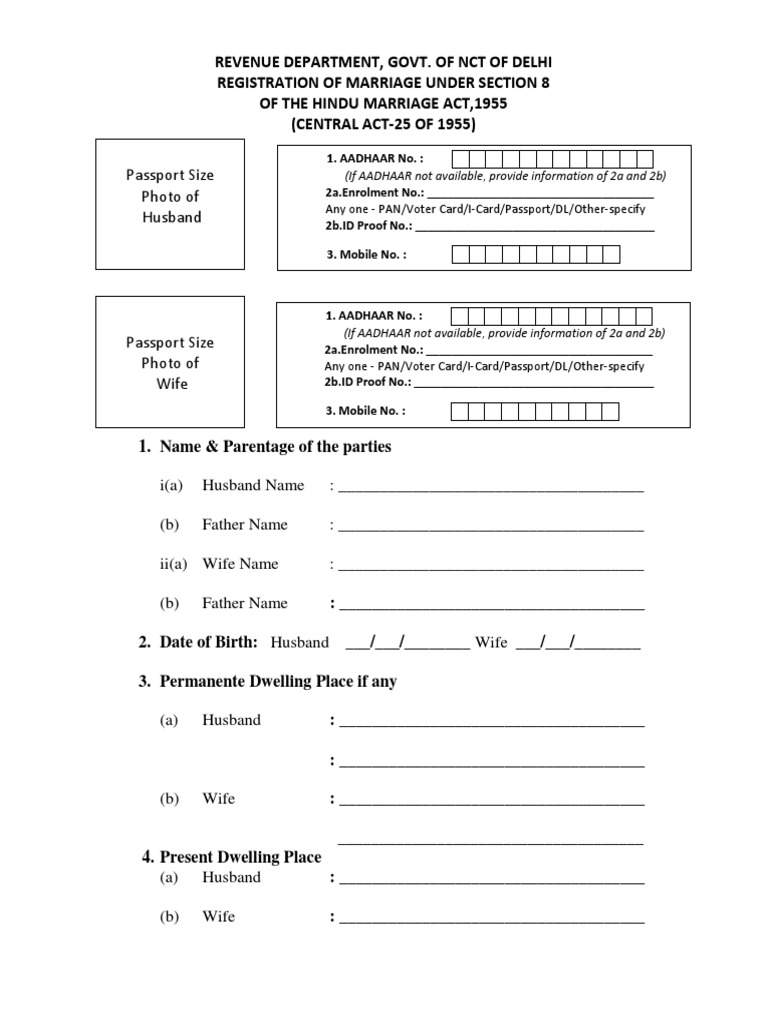 Marriage Registration Form | PDF | Husband | Marriage