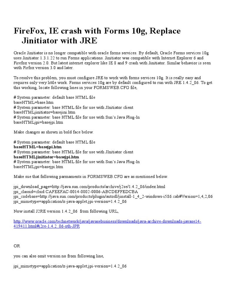 Firefox Ie Crash With Forms 10g Replace Jinitiator With Jre Pdf Java Programming Language