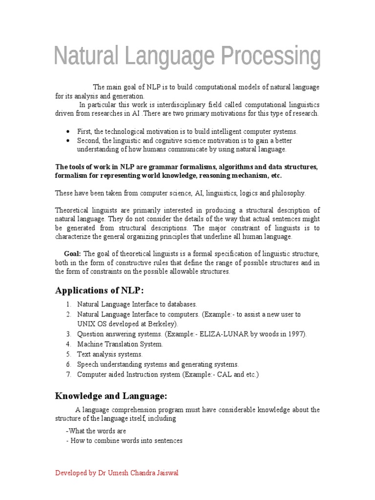 Building Computational Models of Natural Language | PDF | System ...