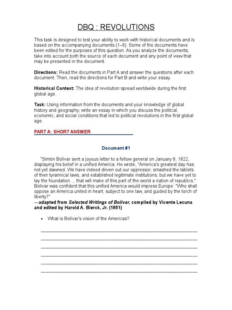DBQ: Revolutions: Part A: Short Answer | PDF | Natural And Legal Rights ...