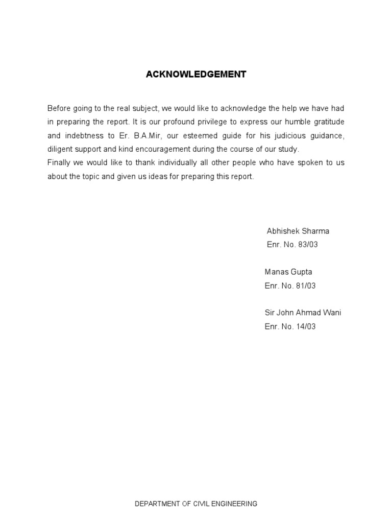 Acknowledgements in Civil Engineering Report | PDF