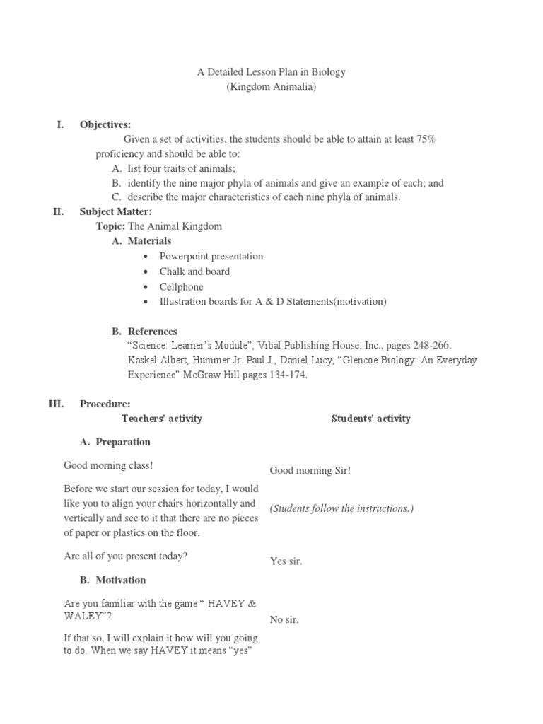 A Detailed Lesson Plan in Biology (2ndlessonplan) | PDF | Sponge | Fish