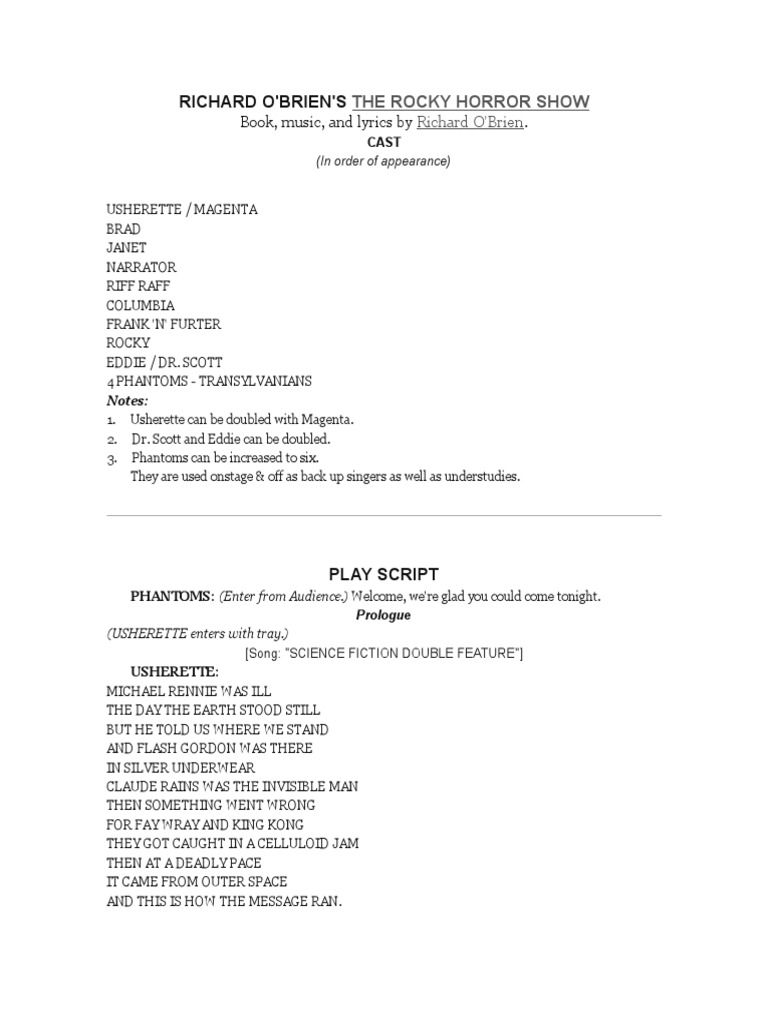 The Rocky Horror Show 1999 | PDF | Leisure | Entertainment (General)